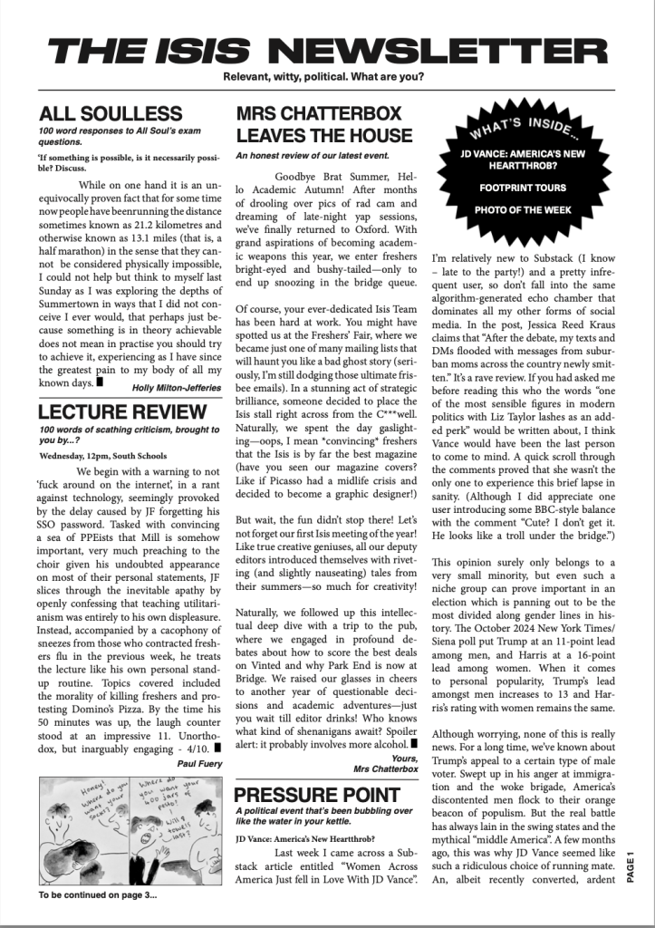 The Isis Newsletter Edition 1 – The Isis